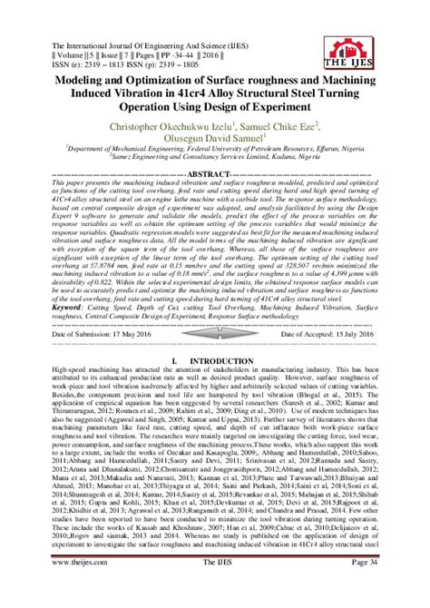Pdf Modeling And Optimization Of Surface Roughness And Machining Induced Vibration In 41cr4
