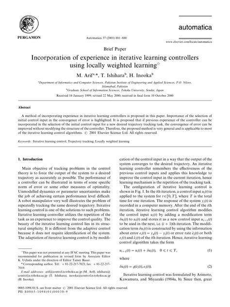 Pdf Incorporation Of Experience In Iterative Learning Controllers Using Locally Weighted Learning
