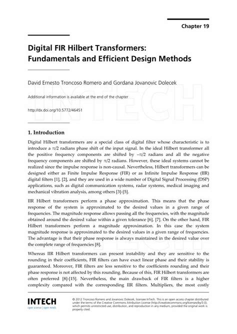Pdf Digital Fir Hilbert Transformers Fundamentals And Efficient