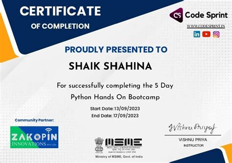 Completed A 5 Day Python Bootcamp Shahina Shaik Posted On The Topic Linkedin