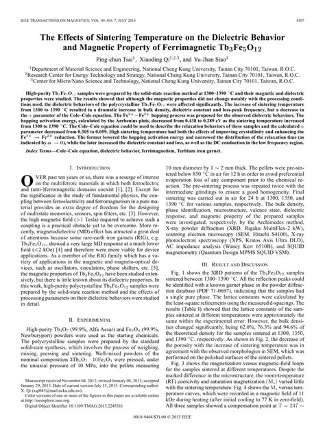Pdf The Effects Of Sintering Temperature On The Dielectric Behavior And Magnetic Property Of