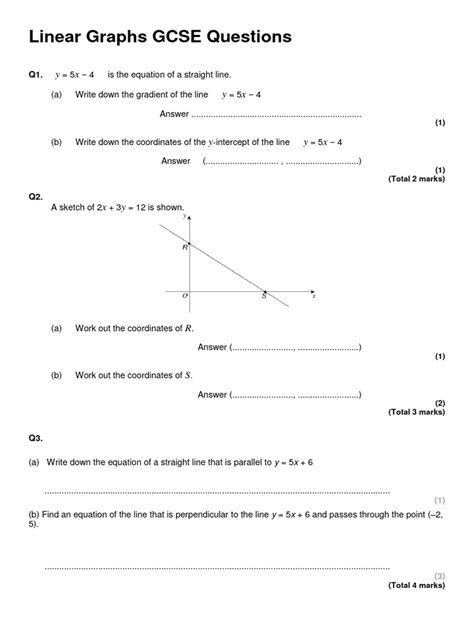 Linear Graphs Gcse Questions Pdf Cartesian Coordinate System Line Geometry