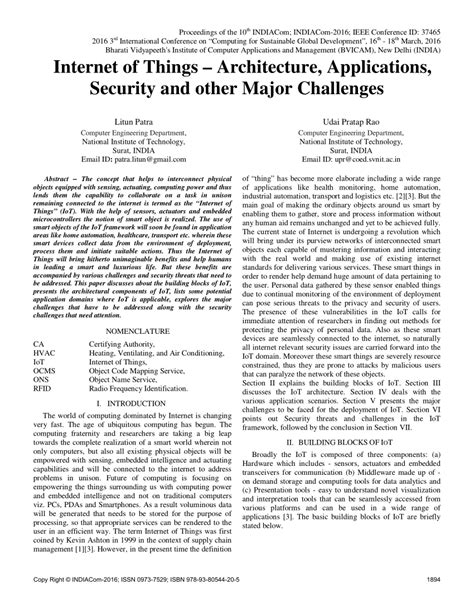 Pdf Internet Of Things Architecture Applications Security And Other Major Challenges