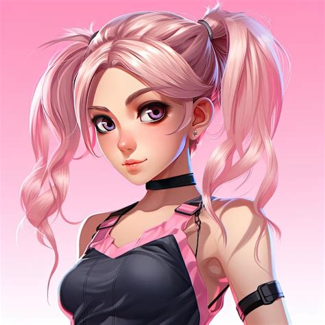 Premium Photo Sexy Pink Anime Girl With Big Eyes Pony Tail Hair