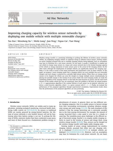 Pdf Improving Charging Capacity For Wireless Sensor Networks By Deploying One Mobile Vehicle
