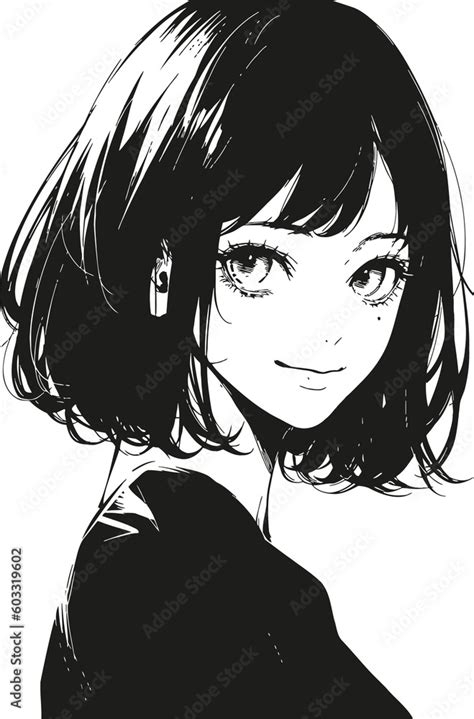 Black And White Anime Art With Face Girl In Manga Style Generative Ai