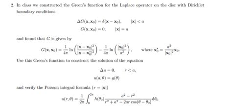 2 In Class We Constructed The Greens Function For
