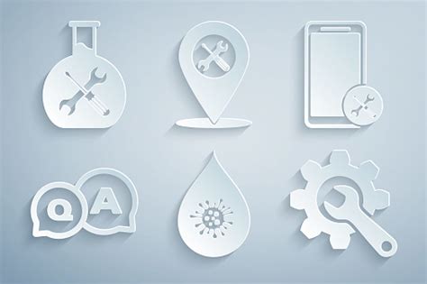 더러운 물방울 모바일 서비스 질문 및 답변 렌치 기어 위치 및 생명 공학 아이콘을 설정합니다 벡터 3차원 형태에 대한 스톡 벡터 아트 및 기타 이미지 Istock