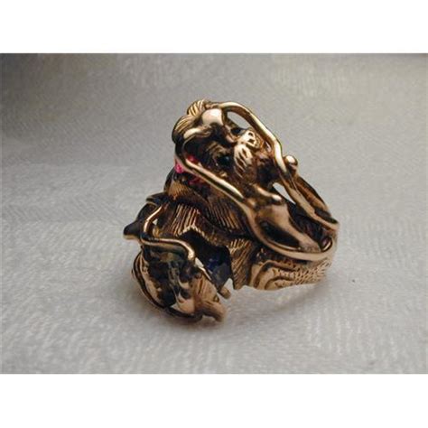 14k Yg Ruby Sapphire Double Dragon Head Ring 855766