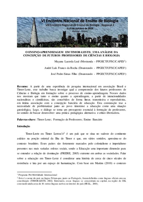 Pdf O Ensino Aprendizagem Em Timor Leste Uma AnÁlise Da ConcepÇÃo De Futuros Professores De