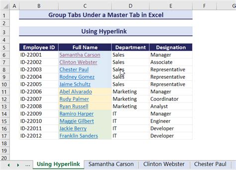 how to group tabs under a master tab in excel 2 ways