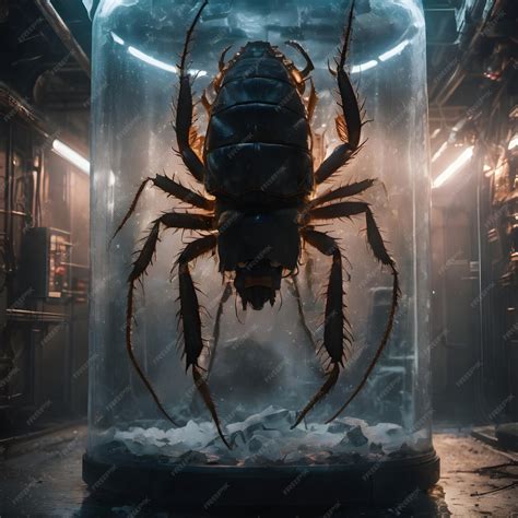 Premium Ai Image Giant Frozen Cockroach With Antennae Hanging Upside