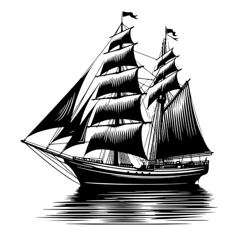 Black And White Illustration Of A Traditional Old Sailing Ship 43627287