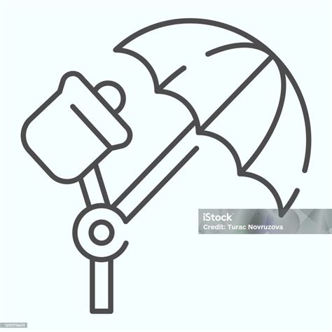 스튜디오 조명 얇은 라인 아이콘입니다 스튜디오 조명 벡터 일러스트레이션이 흰색으로 격리되어 있습니다 스포트라이트 우산 개요 스타일 디자인 웹 및 응용 프로그램을 위해 설계