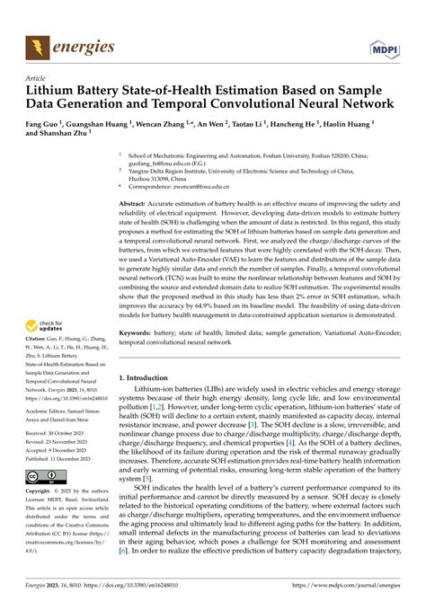 Pdf Lithium Battery State Of Health Estimation Based On Sample Data Generation And Temporal