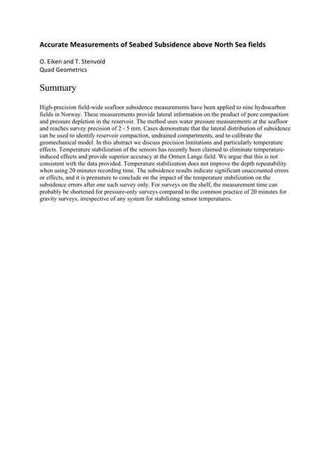 Pdf Accurate Measurements Of Seabed Subsidence Above North Sea Fields