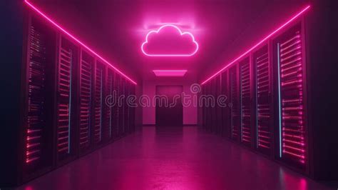 A Modern Data Center With Servers Glowing Brightly And A Prominent Cloud Icon Embodying Cloud