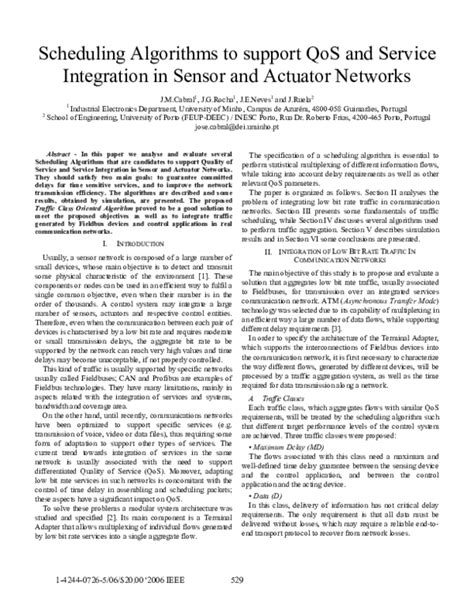 Pdf Scheduling Algorithms To Support Qos And Service Integration In Sensor And Actuator Networks