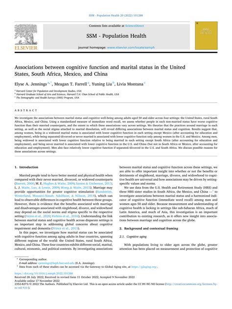 Pdf Associations Between Cognitive Function And Marital Status In The