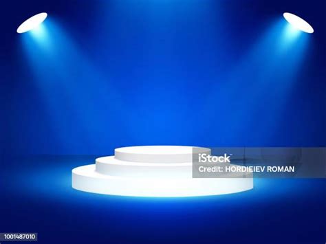 무대 조명 무대 연단 장면 함께 파란색 배경 벡터 일러스트 레이 션에 시상식에 대 한 연단 1에 대한 스톡 벡터 아트 및 기타