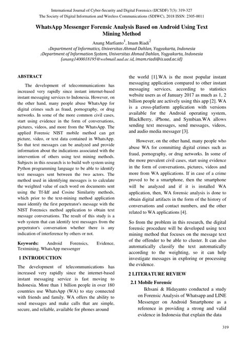 pdf whatsapp messenger forensic analysis based on android using text