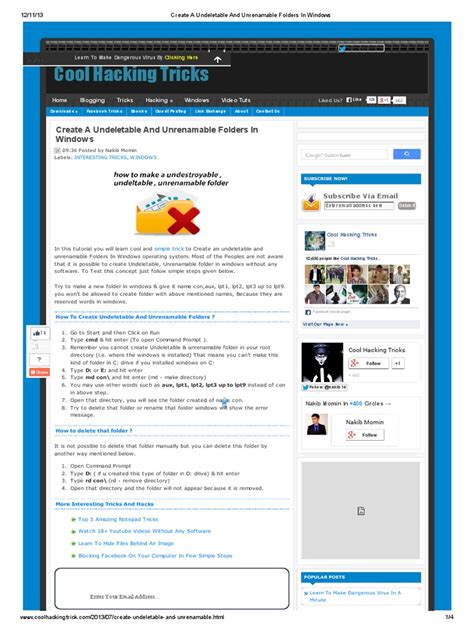 Create A Undeletable And Unrenamable Folders In Windows Pdf