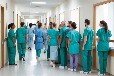 busy hospital corridor activities nurse patient in queue waiting doctor