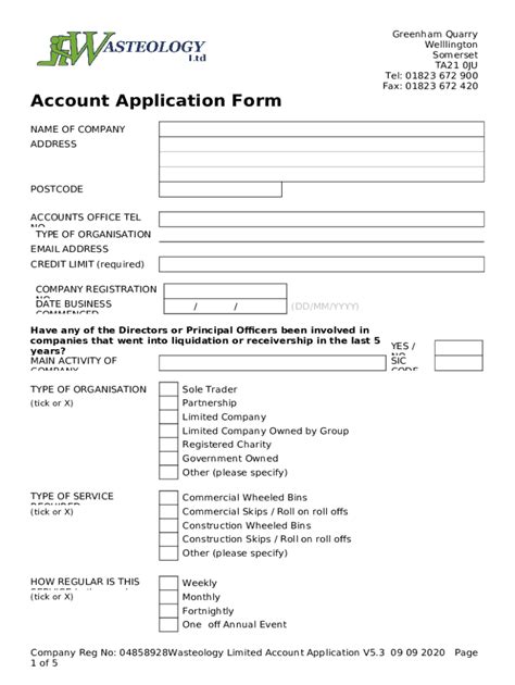 Account Application Rts Waste Management Doc Template Pdffiller