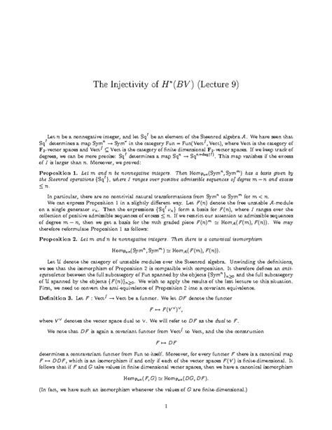 Topics In Algebraic Topology Lecture 9 The Injectivity Of H ⇤ Bv Lecture 9 Let N Be A