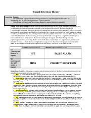Signal Detection Theory And Psychophysics Docx Signal Detection Theory Learning Targets