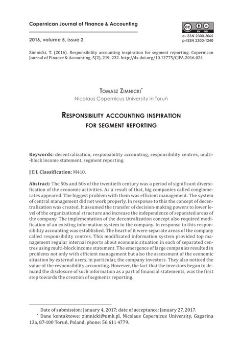 Pdf Responsibility Accounting Inspiration For Segment Reporting