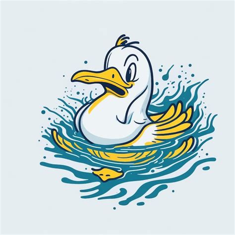 만화 오리 수영 벡터 일러스트 레이 션 흰색 배경 프리미엄 벡터