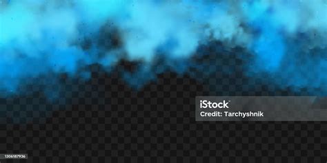 사실적인 파란색 다채로운 연기 구름 미스트 효과 투명 한 배경에 격리 된 안개 증기는 공기 증기 흐름 벡터 일러스트레이션 연기 물리적 구조에 대한 스톡 벡터 아트 및 기타
