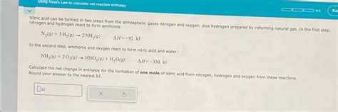Solved Using Hess S Law To Calculate Net Reaction Chegg