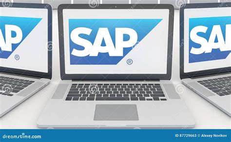 Laptops With Sap Se Logo On The Screen Computer Technology Conceptual Editorial 3d Rendering