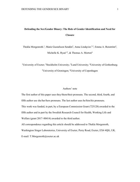 Pdf Defending The Sex Gender Binary The Role Of Gender
