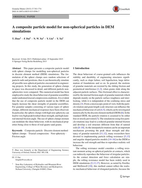 Pdf A Composite Particle Model For Non Spherical Particles In Dem Simulations