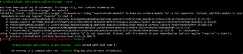 Failed To Install Cordova Sqlite Storage Cordovaerror Using