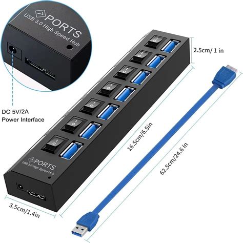 USB Hub VIENON Port USB Data Hub With Independent On Off Switch And LED Indicators For