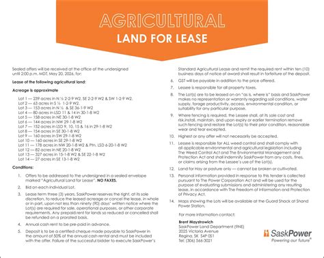 Saskpower Agricultural Tender For Land To Lease Rm Of Coalfields No 4