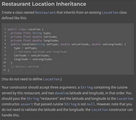 Solved Restaurant Location Inheritance Create A Class Named