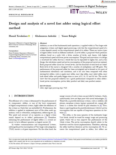 Iet Computers Digital Tech 2023 Tavakolaee Pdf Logic Gate