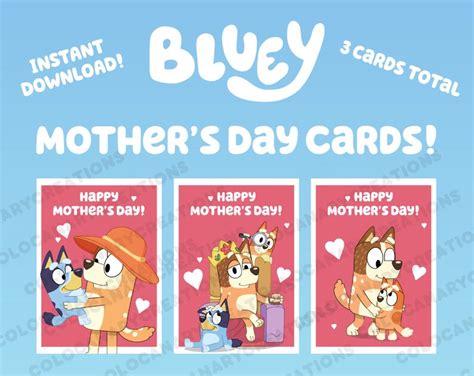 Printable Bluey Mother S Day Cards Bluey Digital Etsy Finland