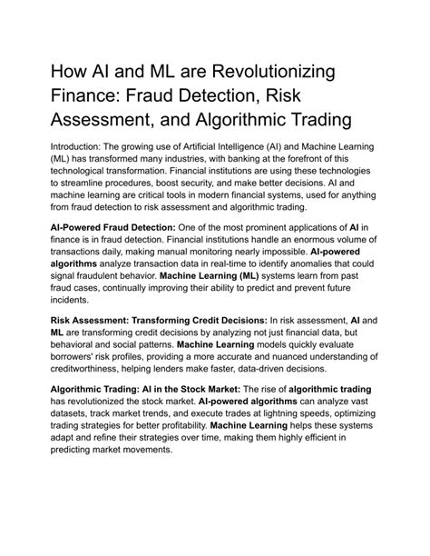 Ppt How Ai And Ml Are Revolutionizing Finance Fraud Detection Risk Assessment And