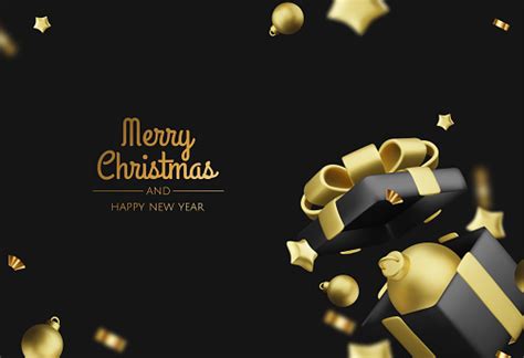 크리스마스와 새해 디자인 현실적인 선물 상자 장식용 명절 용품으로 가득 찬 선물 상자를 엽니다 휴일 배너 웹 포스터 전단지 세련된 브로셔 인사말 카드 표지 크리스마스 배경