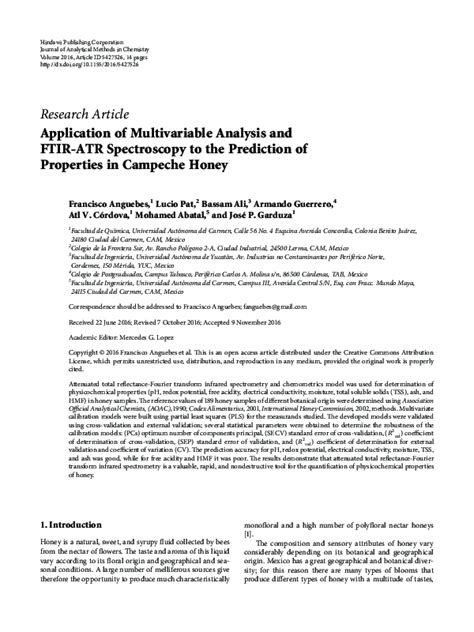 Pdf Application Of Multivariable Analysis And Ftir Atr Spectroscopy To The Prediction Of
