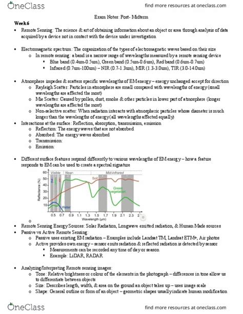 GEOG P Study Guide Fall Final Spectral Signature Reflectance Lidar