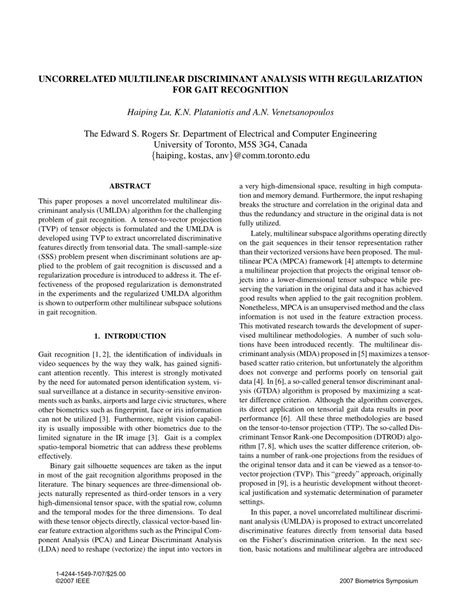 Pdf Uncorrelated Multilinear Discriminant Analysis With