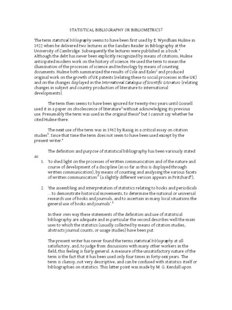 Statistical Bibliography Or Bibliometrics Pdf Statistics Citation