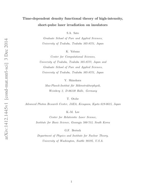 Pdf Time Dependent Density Functional Theory Of High Intensity Short Pulse Laser Irradiation